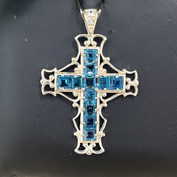 Jewelry | Silver925 Natural Blue Topaz Cross | Poshmark
